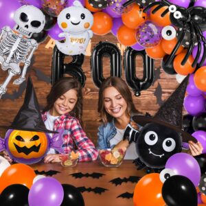 Black Orange Purple Halloween Balloons Garland Arch Kit, 129pcs 5/10/12/18 Inch Halloween Balloons Decorations with Pumpkin Skull Bat Ghost Letter Foil Balloons for Halloween Birthday Party Supplies