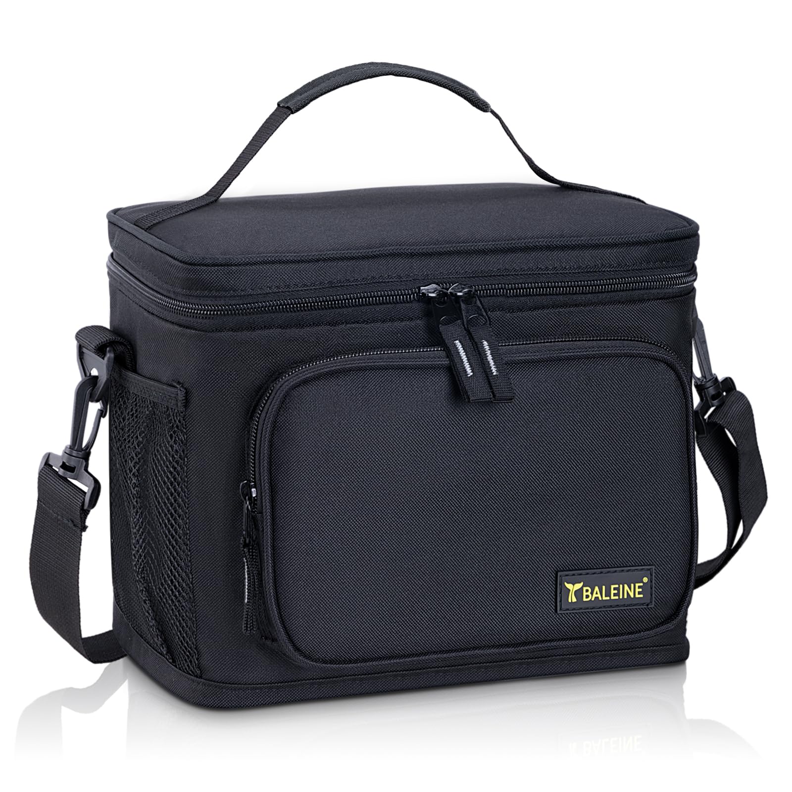 BALEINE 20 Can Full Size Insulated Lunch Bag, Large Leakproof Cooler Bag with Adjustable Shoulder Strap for Office Work Picnic, Freezable Lunch Box (Large, Black)