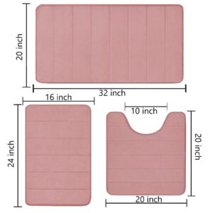 Bathroom Rugs Sets 3 Piece,Memory Foam Bath Mat,Soft Bathroom Rugs,Bathroom Rug Set,Bath Mats for Bathroom Sets,Absorbent Bath Rugs with No Slip PVC Backing Machine Washable,Easy to Dry - Peach Pink