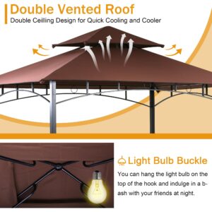 8' x 5' Grill Gazebo BBQ Canopy Double Tiered Outdoor Grill Tent w/Air Vent and Shelves, Steel Frame Patio Barbecue Gazebo Canopy Tent Hardtop Sun Shade Shelter for Backyard, Lawn, Garden, Picnic