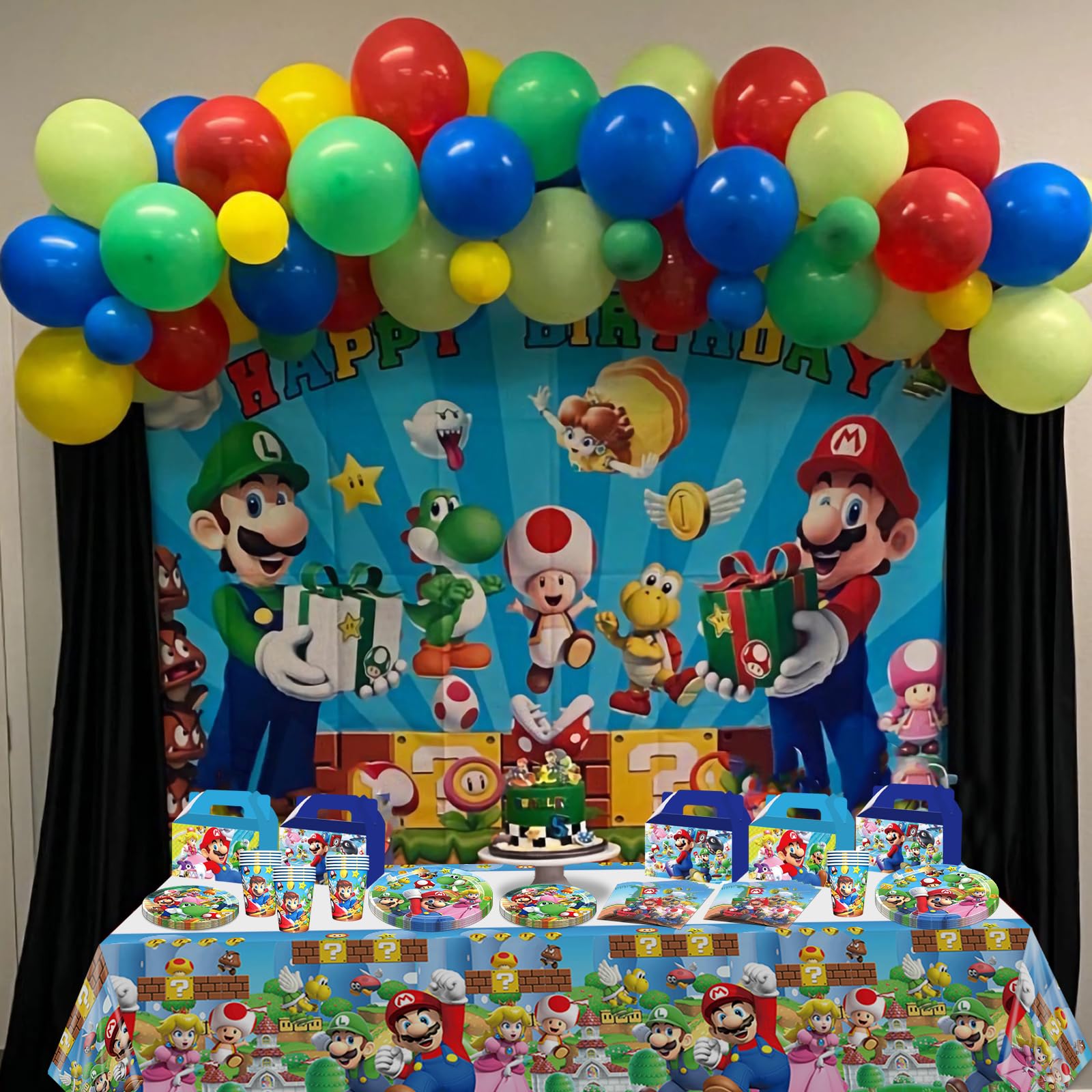 80 PCS Mario Tableware Sets, Birthday Party Supplies Paper Plates and Napkins Set Includes 40 PCS Plates, 20 PCS Napkins, 20 PCS Cups for Mario Party Decorations