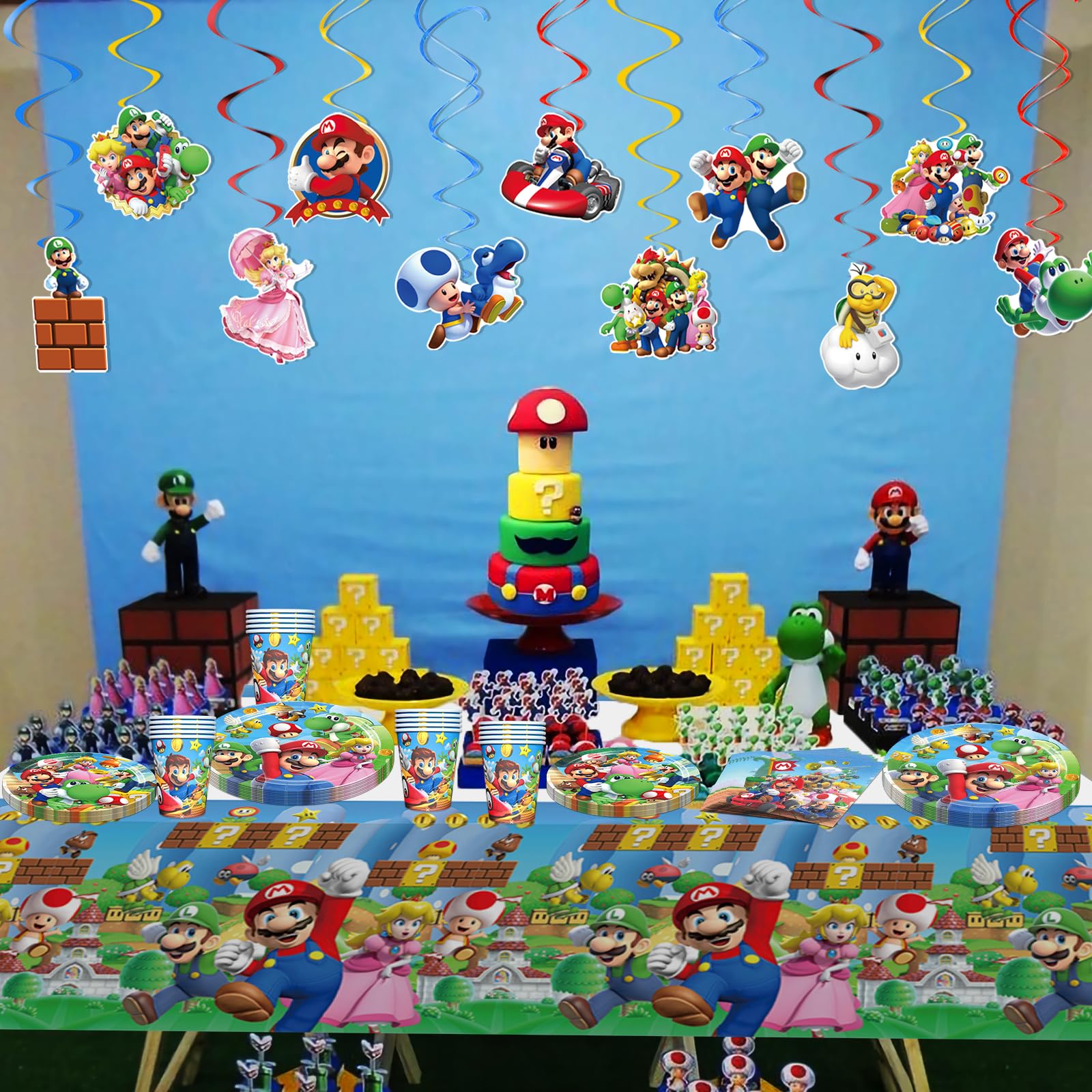 80 PCS Mario Tableware Sets, Birthday Party Supplies Paper Plates and Napkins Set Includes 40 PCS Plates, 20 PCS Napkins, 20 PCS Cups for Mario Party Decorations