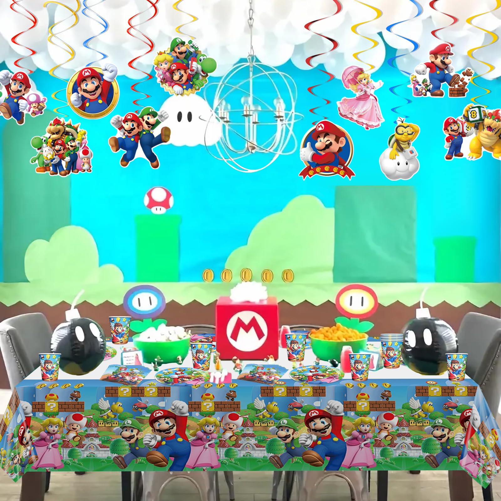 80 PCS Mario Tableware Sets, Birthday Party Supplies Paper Plates and Napkins Set Includes 40 PCS Plates, 20 PCS Napkins, 20 PCS Cups for Mario Party Decorations