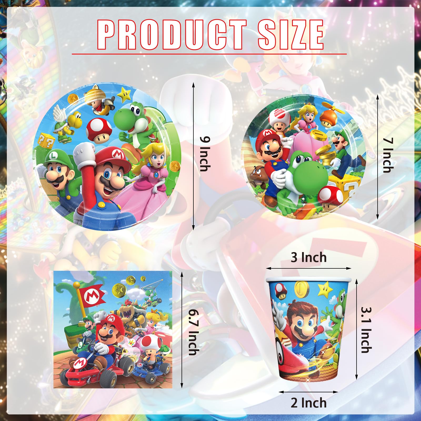 80 PCS Mario Tableware Sets, Birthday Party Supplies Paper Plates and Napkins Set Includes 40 PCS Plates, 20 PCS Napkins, 20 PCS Cups for Mario Party Decorations