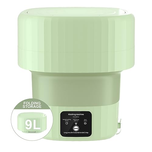 Yanpoake Foldable Portable Washing Machine and Spin Dryer 9L Compact Mini Washer for Baby Clothes Underwear Laundry Apartment RV Travel Camping, Green