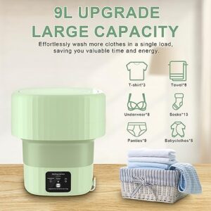 Yanpoake Foldable Portable Washing Machine and Spin Dryer 9L Compact Mini Washer for Baby Clothes Underwear Laundry Apartment RV Travel Camping, Green