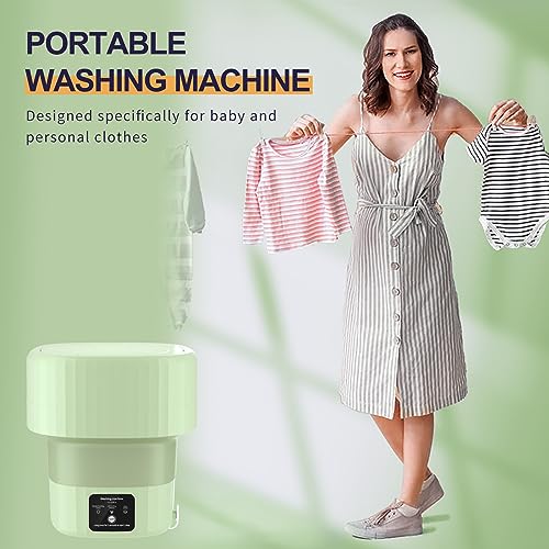 Yanpoake Foldable Portable Washing Machine and Spin Dryer 9L Compact Mini Washer for Baby Clothes Underwear Laundry Apartment RV Travel Camping, Green