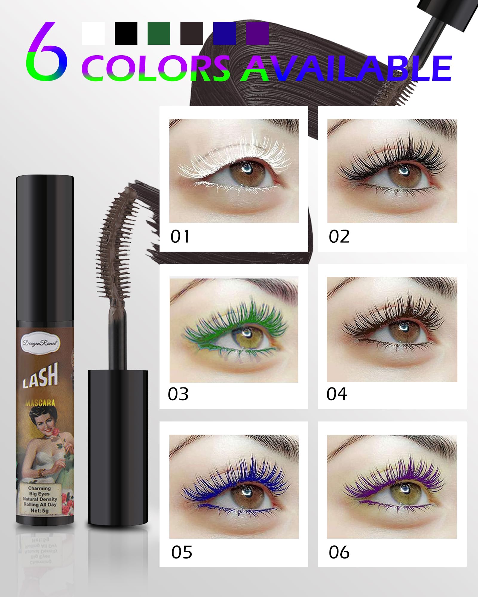 Waterproof Brown Mascara Volume and Length,Long Lasting Non Clumping Curling Voluminous Colored Mascara for Eyelashes, Colorful Volumizing Tubing Mascara for Women Eye Makeup Cosplay Party-04