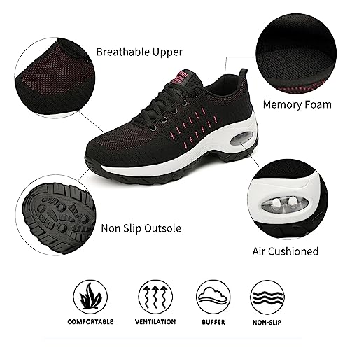 Lymeral Womens Walking Shoes Slip on Sock Sneakers, Wide Width, Lightweight, Air Cushion, Black, 9