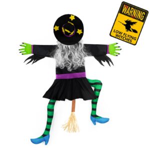 crashing which into tree halloween decorations witch decor clearance outdoor hanging funny cute witches with broom flying crashed for indoor door porch pole yard lawn garden outside attract kids