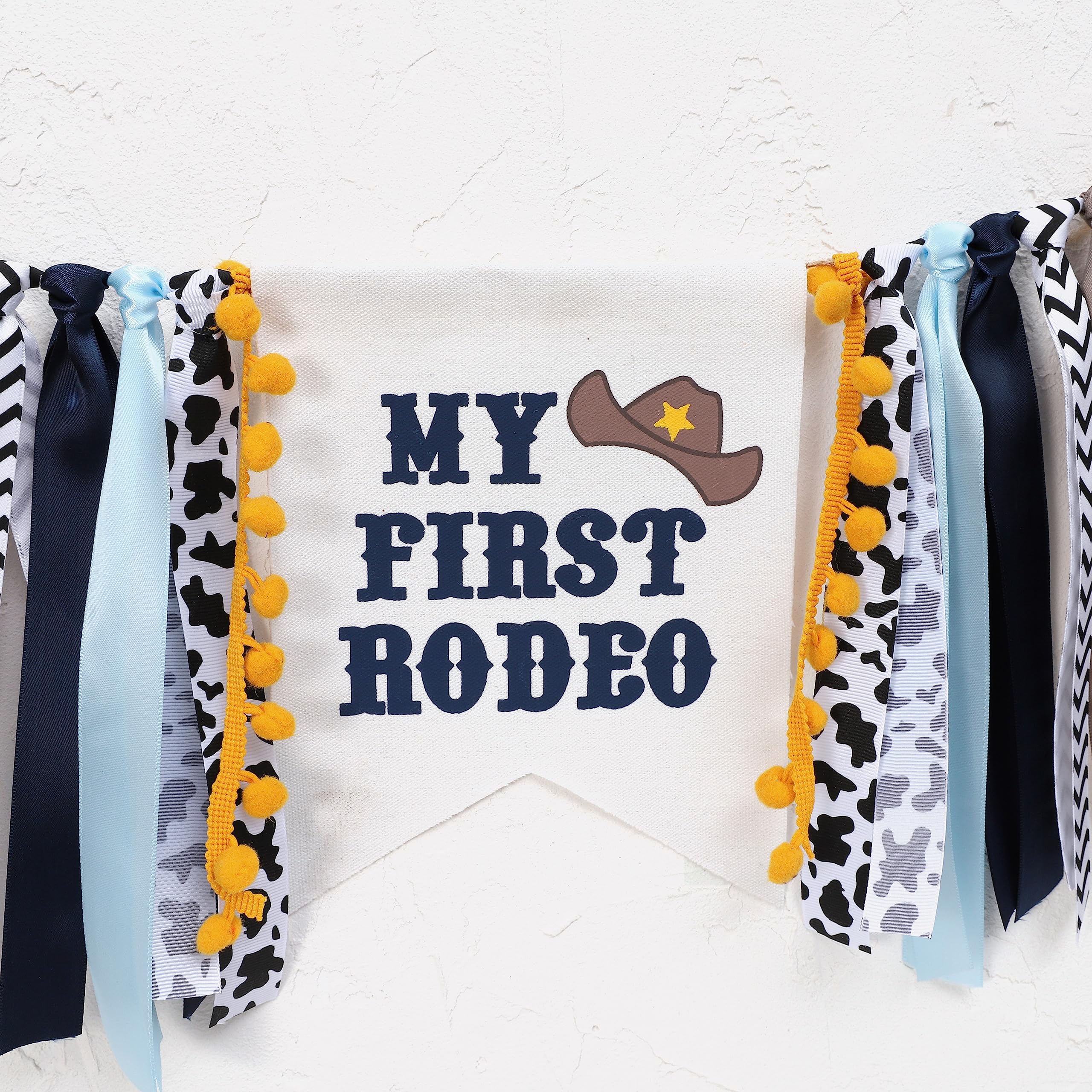 Cowboy 1st Birthday High Chair Banner,My First Rodeo For Kid’S Boy Baby Shower, Barnyard Cow 1st Birthday Party Highchair Decoration Cake Smash, Western Cowboy Backdrop Garland For Photo Props