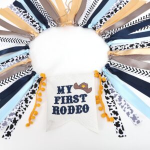 Cowboy 1st Birthday High Chair Banner,My First Rodeo For Kid’S Boy Baby Shower, Barnyard Cow 1st Birthday Party Highchair Decoration Cake Smash, Western Cowboy Backdrop Garland For Photo Props