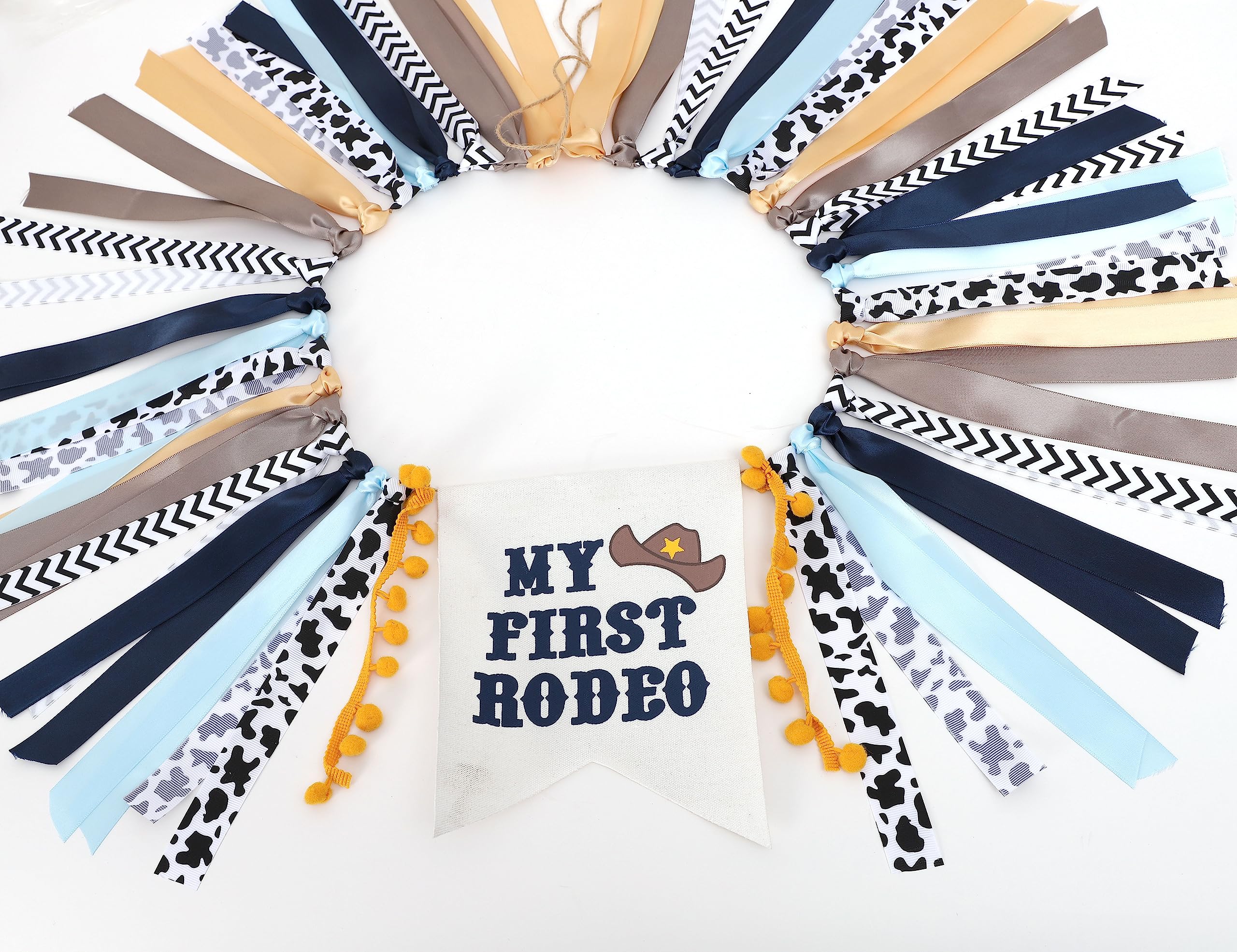 Cowboy 1st Birthday High Chair Banner,My First Rodeo For Kid’S Boy Baby Shower, Barnyard Cow 1st Birthday Party Highchair Decoration Cake Smash, Western Cowboy Backdrop Garland For Photo Props