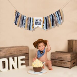 Cowboy 1st Birthday High Chair Banner,My First Rodeo For Kid’S Boy Baby Shower, Barnyard Cow 1st Birthday Party Highchair Decoration Cake Smash, Western Cowboy Backdrop Garland For Photo Props