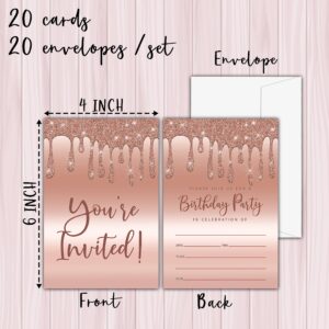 Glitter Slime Birthday Invitations, Dripping Rose Gold Birthday Party Invitation Card, Sparkle Slime Birthday Party Favors, Glitter Drip Theme Celebration Supplies(20 Set of Invitations with