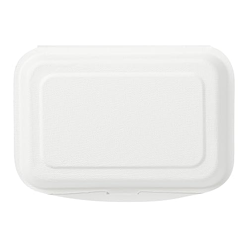 Restaurantware Pulp Safe No PFAS Added 20 Ounce Clamshell Boxes 100 Disposable Containers - Home Compostable Microwavable And Freezable White Bagasse Containers Built-In Hinged Lid