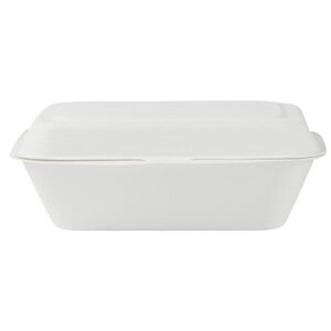 Restaurantware Pulp Safe No PFAS Added 20 Ounce Clamshell Boxes 100 Disposable Containers - Home Compostable Microwavable And Freezable White Bagasse Containers Built-In Hinged Lid