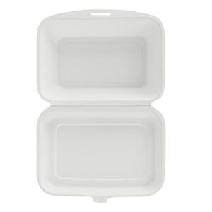 Restaurantware Pulp Safe No PFAS Added 20 Ounce Clamshell Boxes 100 Disposable Containers - Home Compostable Microwavable And Freezable White Bagasse Containers Built-In Hinged Lid