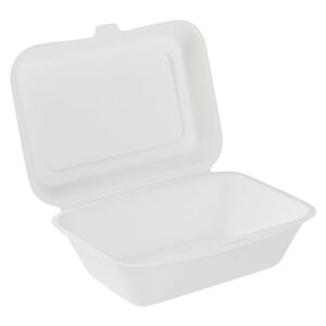 Restaurantware Pulp Safe No PFAS Added 20 Ounce Clamshell Boxes 100 Disposable Containers - Home Compostable Microwavable And Freezable White Bagasse Containers Built-In Hinged Lid