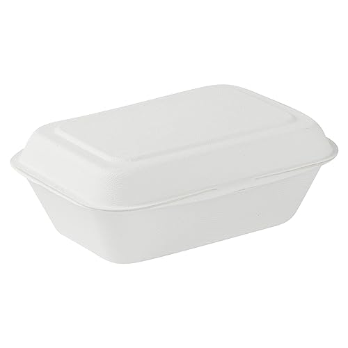 Restaurantware Pulp Safe No PFAS Added 20 Ounce Clamshell Boxes 100 Disposable Containers - Home Compostable Microwavable And Freezable White Bagasse Containers Built-In Hinged Lid