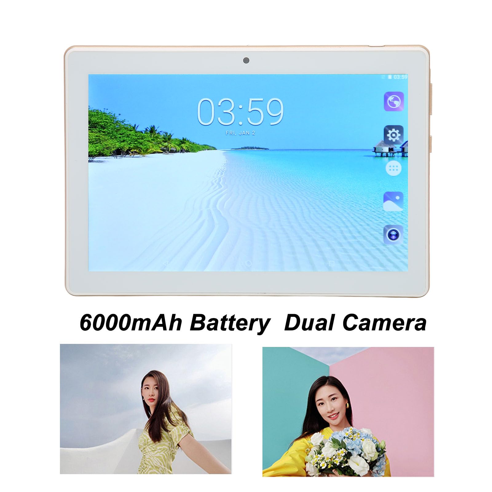 ciciglow 8 Inch FHD Tablet, 6GB RAM 128GB ROM Small Tablet, Octa Core Processor, 5MP+8MP Camera, 6000mAh Fast Charging, Dual Card Dual Standby, 5G WiFi, GPS (Gold)