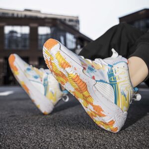 WURTON Women Men Basketball Shoes Fashion Running Sneakers Graffiti Style Sport Shoes Low-top Lace-up Breathable Combat Shoes White Orange