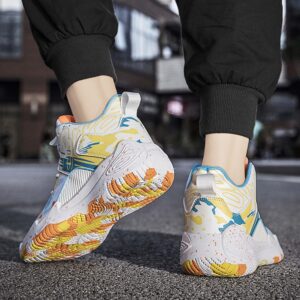 WURTON Women Men Basketball Shoes Fashion Running Sneakers Graffiti Style Sport Shoes Low-top Lace-up Breathable Combat Shoes White Orange