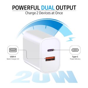 USB C Charger Block, 20W Dual Port PD+QC Power Wall Charger Adapter, Fast Charging Plug for iPhone 15/14/13/12/11/Pro Max/XS/XR/X, Samsung Galaxy, LG and More-3Pack