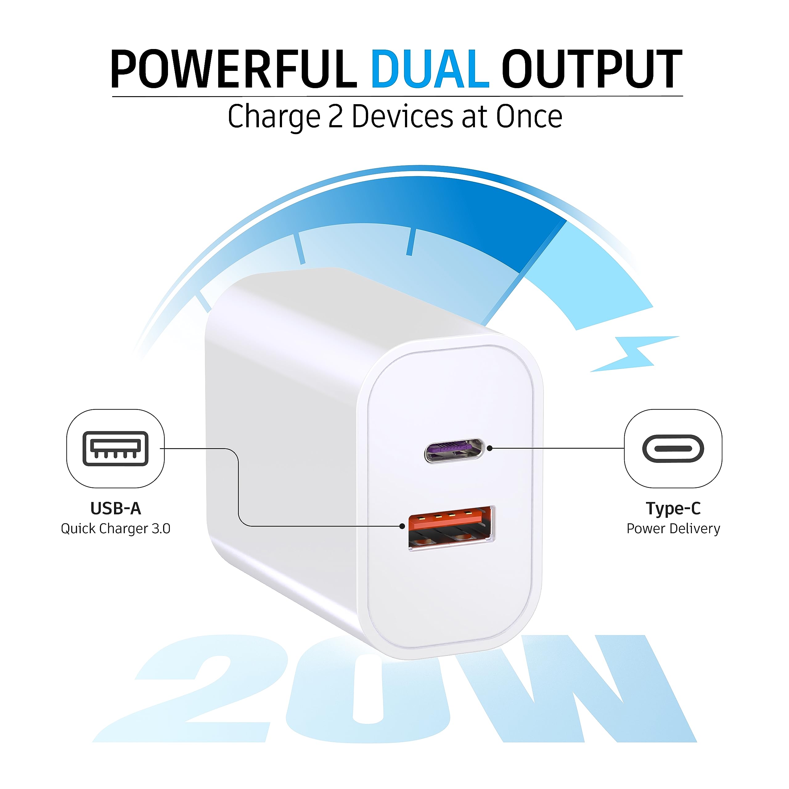 USB C Charger Block, 20W Dual Port PD+QC Power Wall Charger Adapter, Fast Charging Plug for iPhone 15/14/13/12/11/Pro Max/XS/XR/X, Samsung Galaxy, LG and More-3Pack