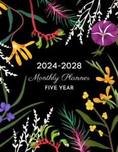 2024-2028 five years monthly planner: large 5 year calendar schedule organizer | 60 months jan 2024 - dec 2028 with federal holidays & family birthdays, contact list & password! - floral cover