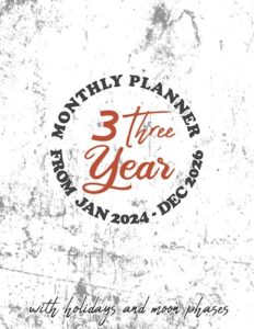 3 year monthly planner 2024-2026: three year calendar from jan 2024 to dec 2026 agenda schedule organizer with holidays and moon phases vintage retro design