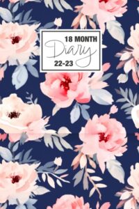 2023 - 2024: 18 month diary a5 week to view on 2 pages weekly journal agenda wo2p planner jul 23 to dec 24 horizontal with moon phases, uk & us ... and blush pink peonies pattern floral flowers