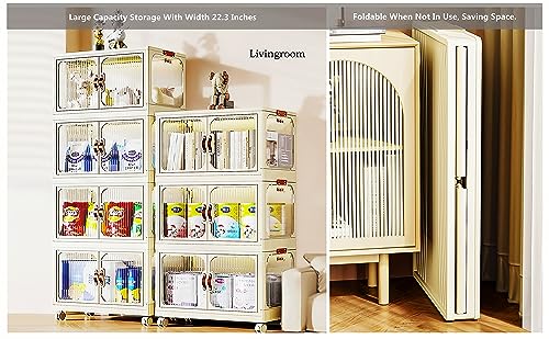 JECCICHY Foldable 16.6Gal x 4Tiers Plastic Storage Bins, Magnetic Large Double Doors, Stackable Storage Containers with Lids, Organizer Boxes for Livingroom, Closet etc.