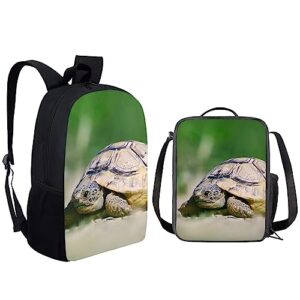 Turtle Bookbag for School Kids Backpack with Lunch Box Bag Set Boys Girls School Bag