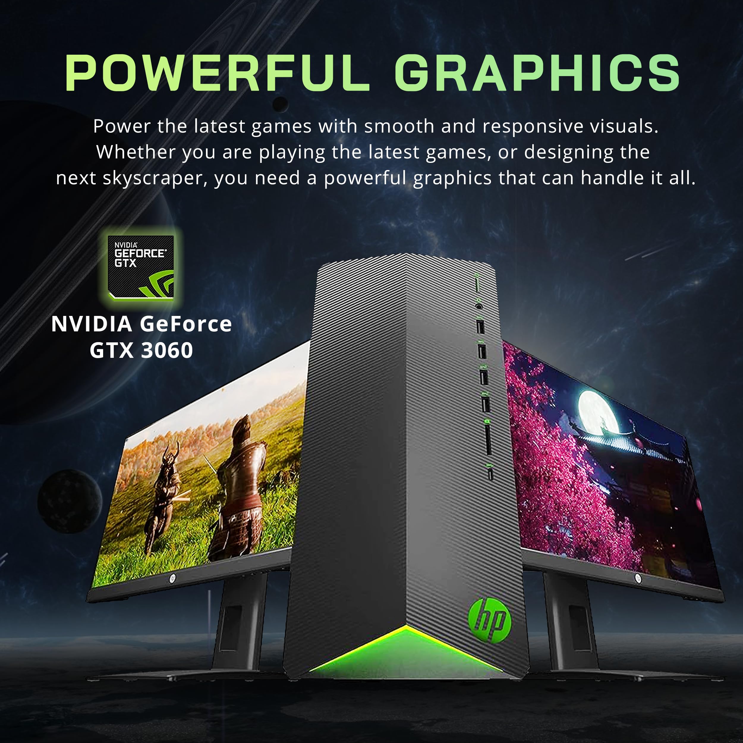 HP 2022 Pavilion Gaming Desktop Computer, Intel Core i5-10400F CPU, 32GB RAM, 2TB PCIe SSD, NVIDIA GeForce RTX 3060 Graphics, Keyboard&Mouse, Win 11 Pro, Black, 32GB Snowbell USB Card