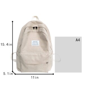 Hyuyikuwol Casual Corduroy Backpack Travel Daypack Book Bag Laptop Bag for Women Men, Beige