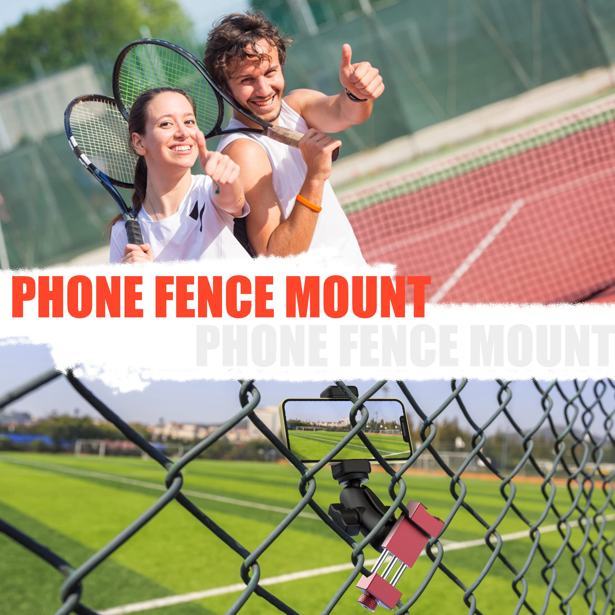 Aluminium Smartphone Fence Mount- Tennis Camera Fence Mount for iPhone & Android, Mevo Start and More Action Camera, Phone Camera Holder for Tennis & Pickleball Training,Tennis Training Equipment