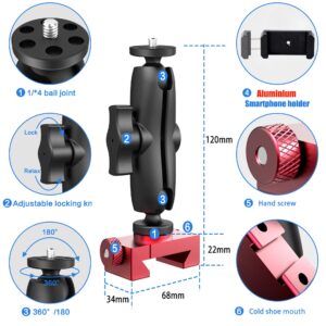 Aluminium Smartphone Fence Mount- Tennis Camera Fence Mount for iPhone & Android, Mevo Start and More Action Camera, Phone Camera Holder for Tennis & Pickleball Training,Tennis Training Equipment