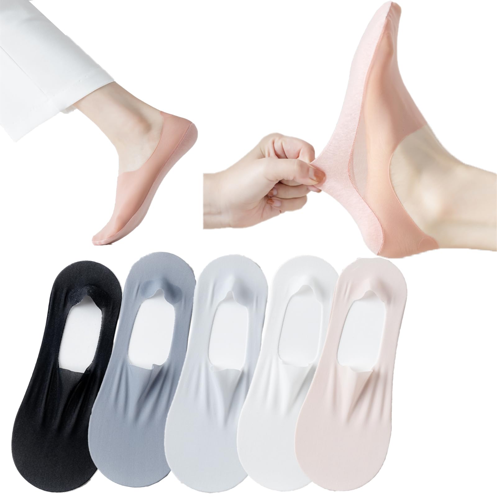 ANIDL 5 Pairs Invisible Ice Silk Breathable Socks,No Show Socks Womens Ultra Low Cut Liner Socks Non Slip Hidden for Flats Boat (Multicolor-2)