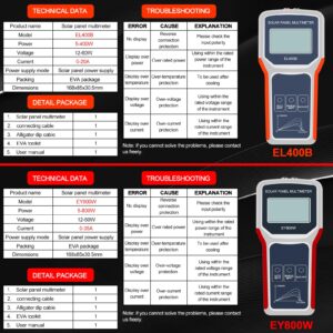 KAOLALI Solar Panel Tester EY800W Upgraded Multimeter LCD Display MPPT Tester for Photovoltaic Panel with Power Protection and Multifunction LCD Screen