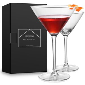 venvenweavs martini glasses set of 2,hand-blown 9.2oz crystal cocktail glasses for espresso martini,cosmopolitan,manhattan,gimlet,home bar,cocktail party,stemless martini glassware gift set