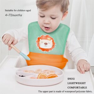 SEEFINIX Cute Silicone Baby Bibs for Babies & Toddlers (10-72 Months) Adjustable Waterproof Baby Feeding Bibs With Large Front Pocket -4 Pack