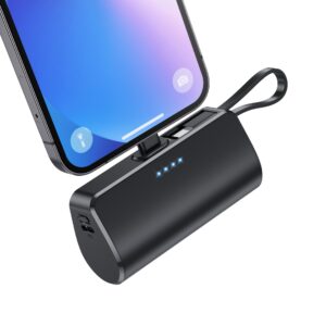 mini portable charger power bank for iphone,[2024 upgraded] 5200mah pd battery pack built-in usb c cable,backup charger compatible with iphone 15/14/14 plus/14 pro max /13/12/11/xr/8/7/6,android etc