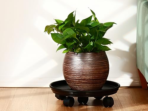 5 Packs Extra-large Plant Caddy with Wheels 15" Rolling Plant Stands Heavy-duty Plant Dolly Plastic Planter Roller Base Pot Movers Plant Saucer on Wheels Indoor Outdoor Plant Tray Coaster, Matte Black