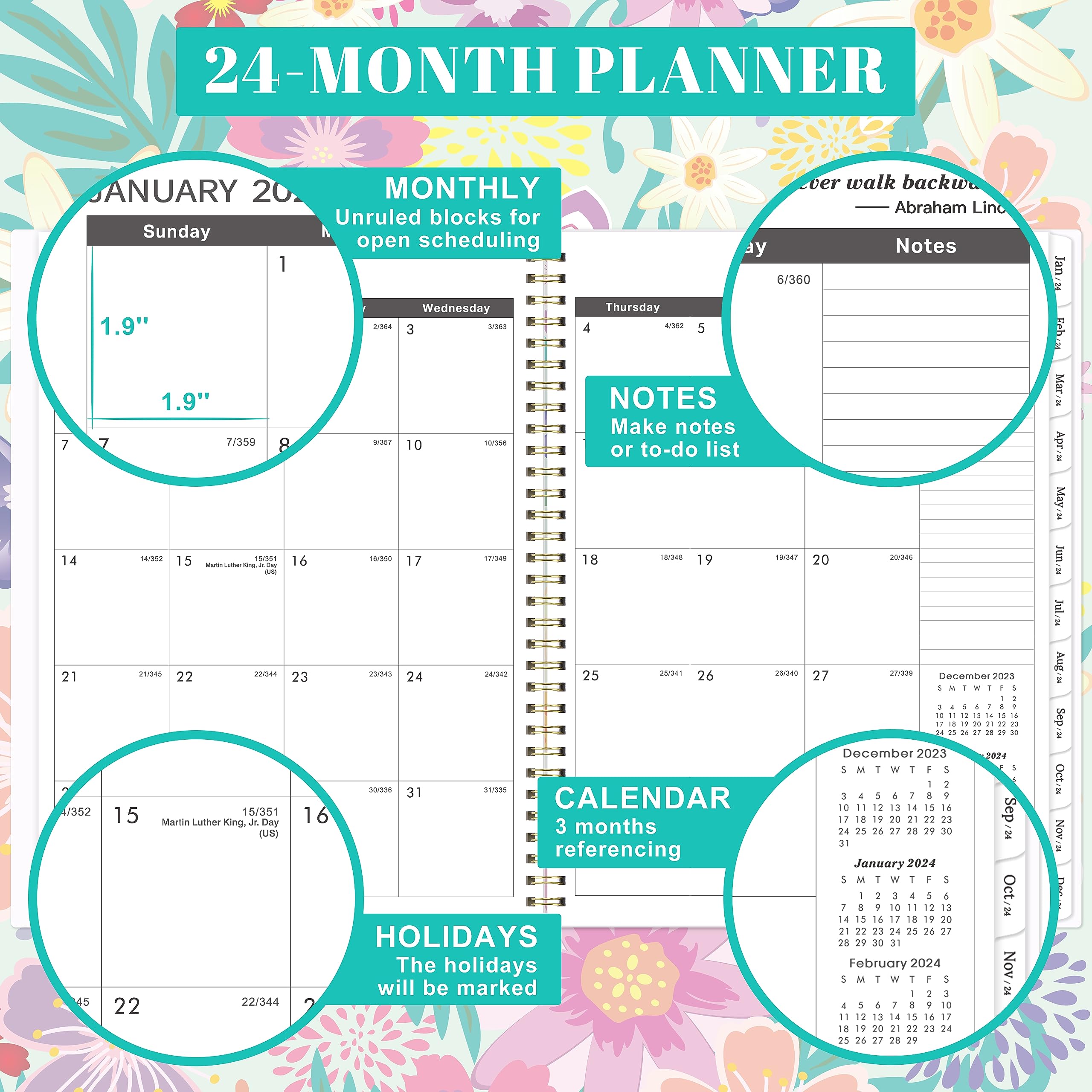 2024-2025 Monthly Planner/Calendar - Monthly Planner 2024-2025 with Two-Side Pocket, January 2024-December 2025, 9" x 11", Two Years Monthly Planner, Flexible Cover, Perfect Organizer