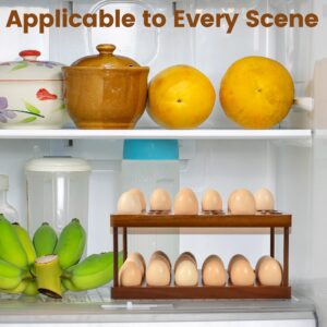 Sishynio Wooden Double Layer Egg Holder - Farmhouse Kitchen Acacia Egg Tray Organizer - 2 Tier Fresh Egg Storage Rack Basket for Countertop, 36 Capacity