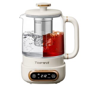 topwit electric tea kettle, 11 temperature control & 4 presets glass kettle with removable infuser, 0.8l electric kettle for coffee, formula, tea maker with 8h keep warm, boil-dry protect, beige