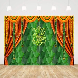 ticuenicoa 6x4ft india pooja traditional photography backdrop banana leaf green chatiya ganesh background puja ganpati pooja mehndi backdrops decorations wedding party marigold garlands photo props