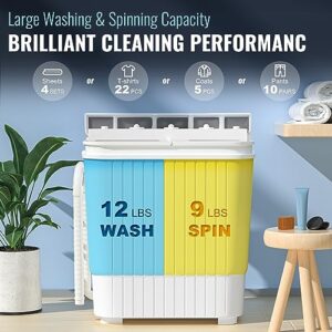 Pataku Portable Washing Machine, 21.6 Lbs Compact Mini Washer and Dryer Combo, Twin Tub Laundry Washer with Spin Cycle, Soaking Function Ideal for Apartment, Dorms, RVs, Camping, Grey