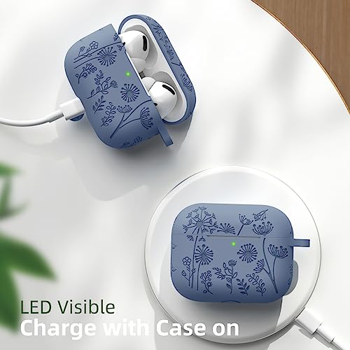 Lerobo Flower Engraved Cover Compatible with Airpod Pro Case 2nd 1st Generation Cute, Full Protective Soft Silicone Case for Apple AirPod Pro/AirPods Pro 2 Case USB C, Front LED Visible, Lavender Gray